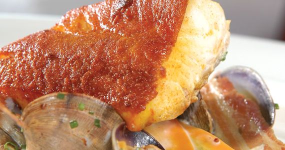 Poached Smoked Sable Fish with Bacon, Clams, and Cabbage - alive magazine