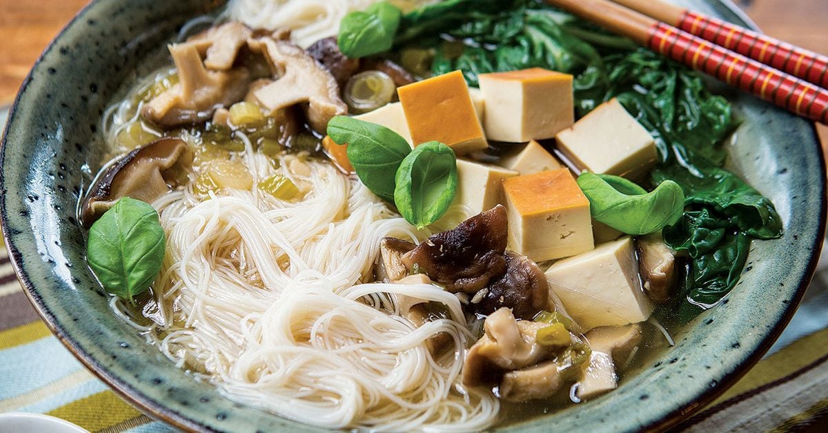 Fragrant Tofu and Bok Choy Pho with Brown Rice Vermicelli - alive magazine