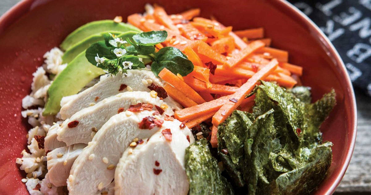 Roasted Chicken Sushi Bowls with Carrots and Miso Gravy - alive magazine