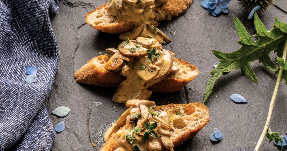 Creamy Blue Foot Mushroom Toasts - alive magazine