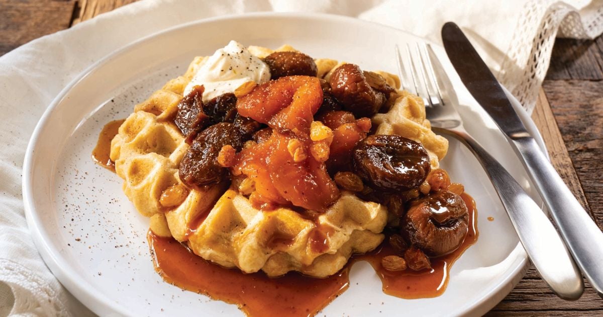 Waffles and winter fruit spiced compote - alive magazine